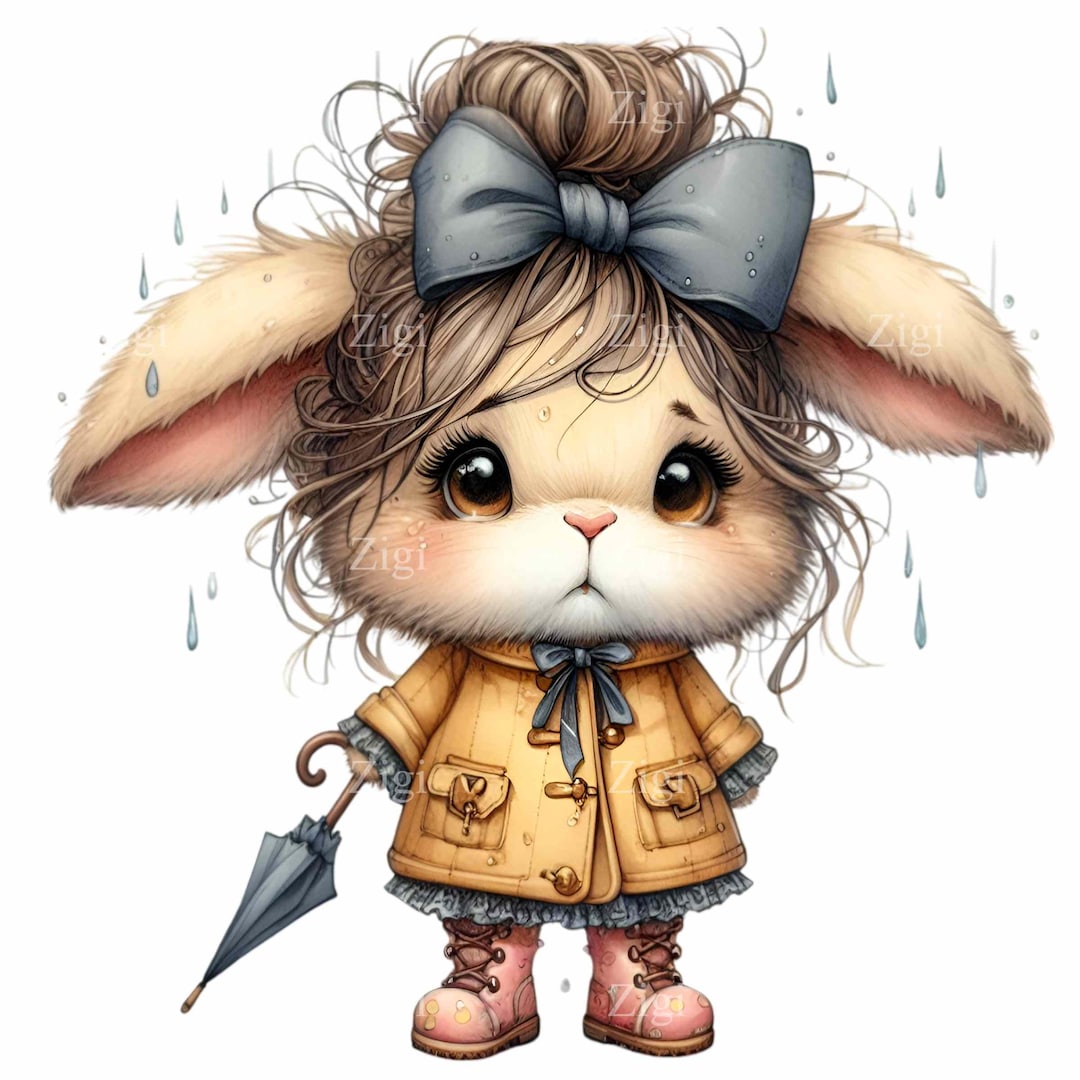 14 PNG Rainy Day Bunny Clipart – Cute Rabbit PNG – Sad Animal ...