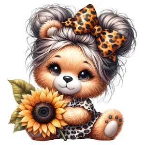 12 PNG Sunflower Bear Clipart – Cute Animal PNG – Fall Fashion Design ...