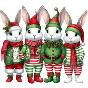 10 PNG Holiday Bunnies – Christmas Rabbit Clipart – Cute PNG for Cards ...