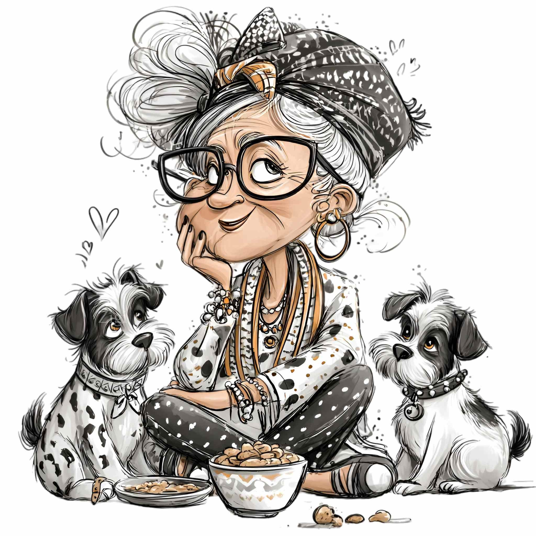 12 PNG Funny Dog and Lady Clipart – Grandma With Puppies - Etsy