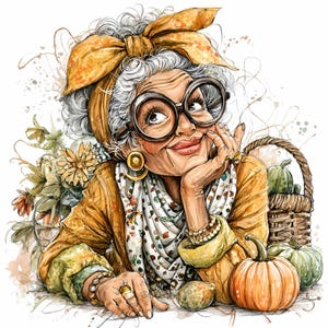 12 PNG Pumpkin Fall Lady Clipart, Autumn Harvest Sublimation Watercolor ...