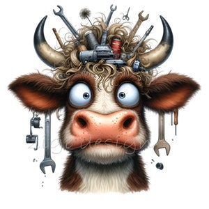 Comics Cow Mechanic Drinking Beer 15 PNG Father Gift Funny Cartoon ...