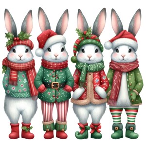 10 PNG Holiday Bunnies – Christmas Rabbit Clipart – Cute PNG for Cards ...