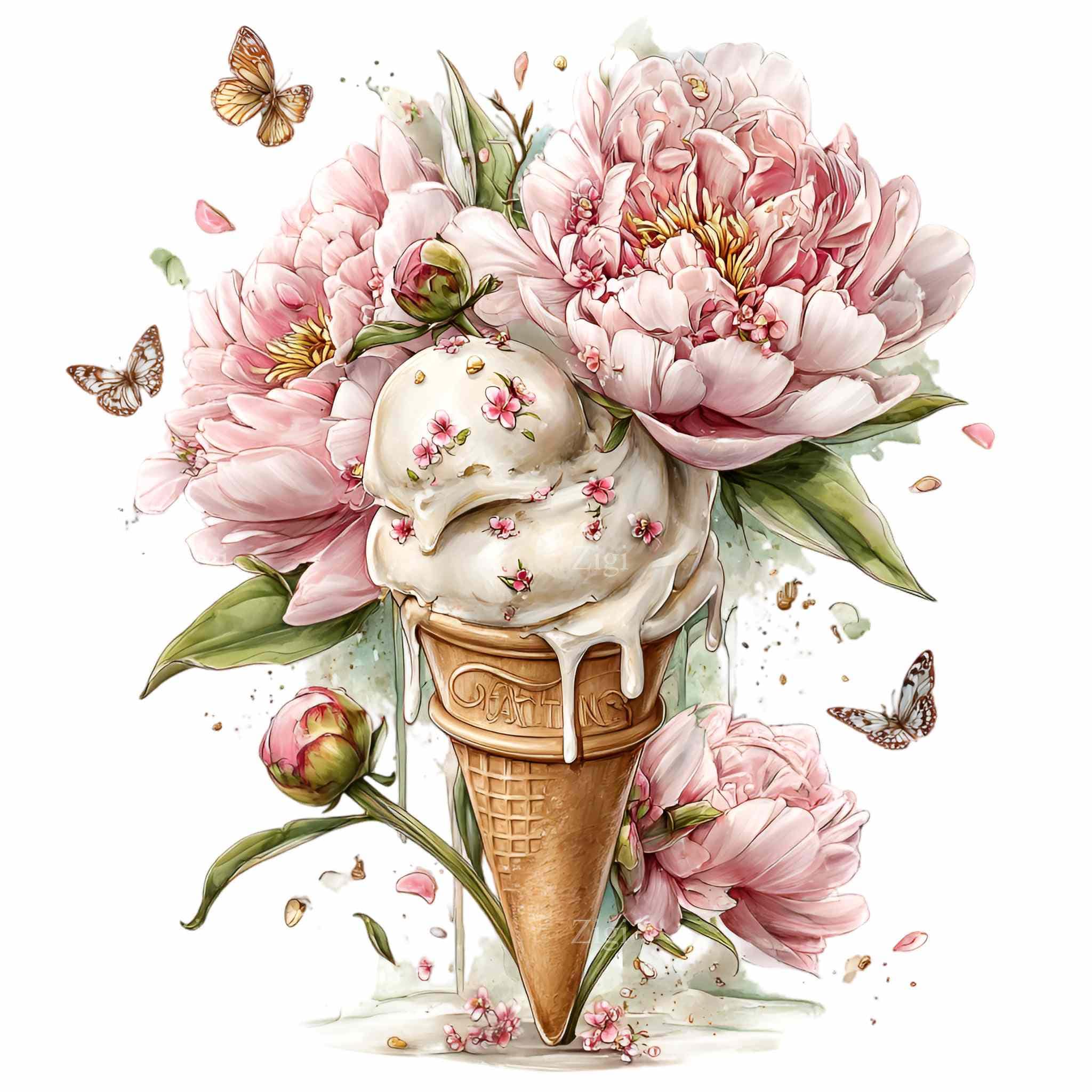 16 PNG Peony Ice Cream, Floral Dessert Clipart, Watercolor Flower ...