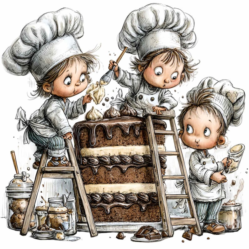12 PNG Kids Baking Clipart – Cute Watercolor Chef PNG – Cooking Party ...