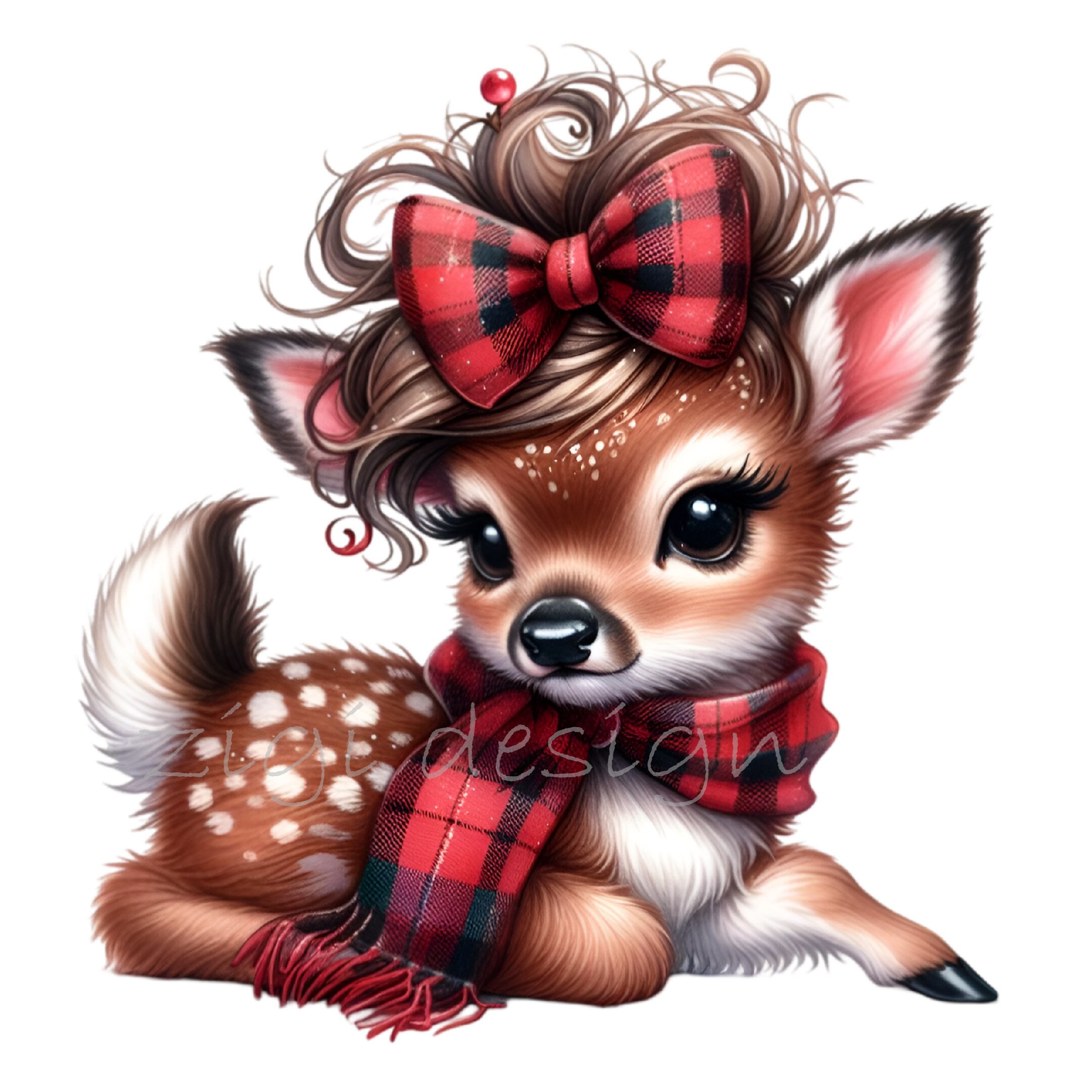 12 PNG Baby Deer Christmas, Buffalo Plaid Bow Reindeer Clipart - Etsy