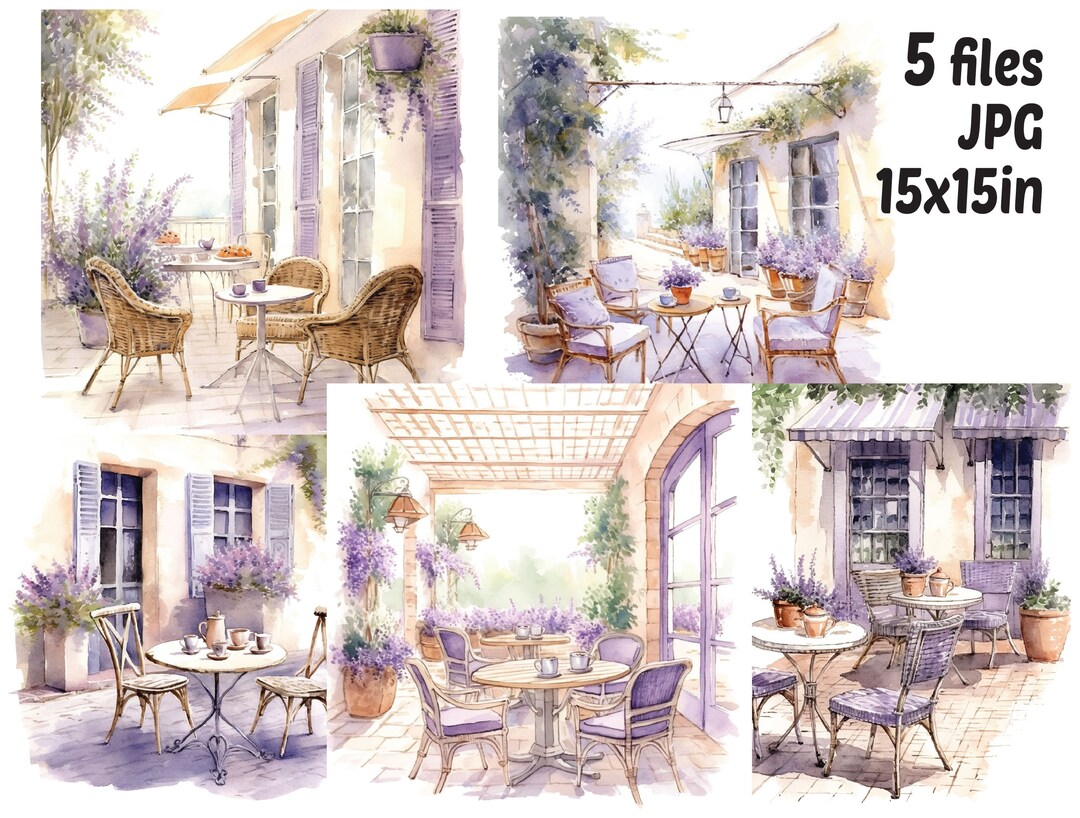 Lavender Coffee Shop Clipart JPG Watercolor Digital Paper - Etsy