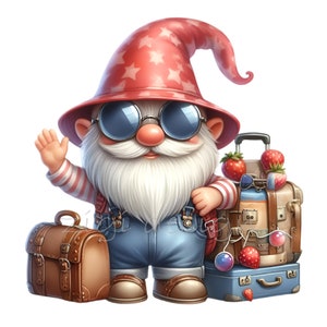 Suitcases Clipart, Gnome Clipart, 9 PNG Travel Clip Art, Summer ...