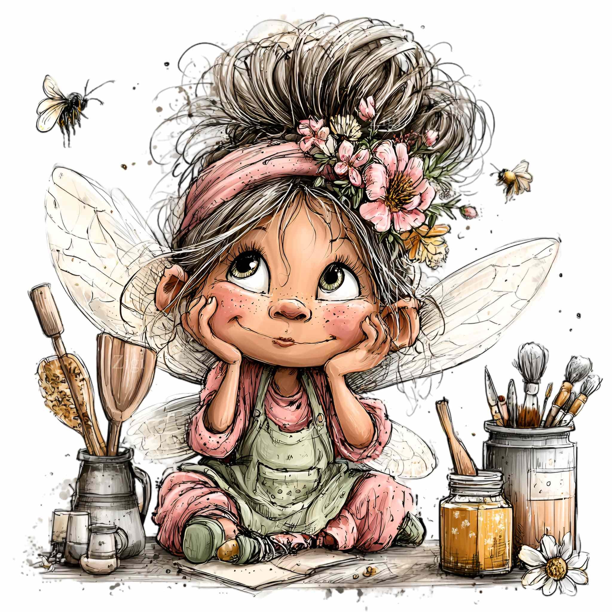 15 PNG Fairy Cooking Girl Clipart – Nursery Floral Illustration - Etsy