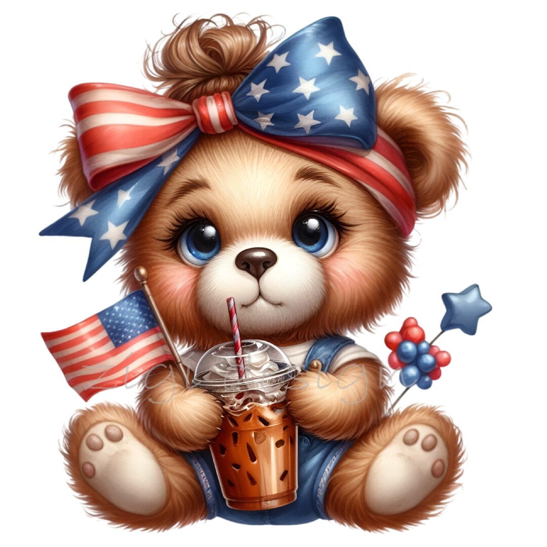 12 Cute Bear PNG With American Flag PNG Clipart, Patriotic 4th of July ...