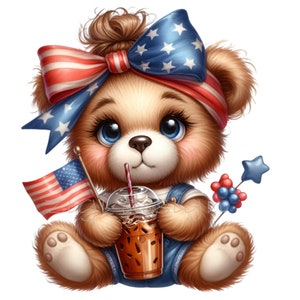 Bear Clip Art, Patriotic Bear Clipart, 4th of July Clipart, 12 PNG ...