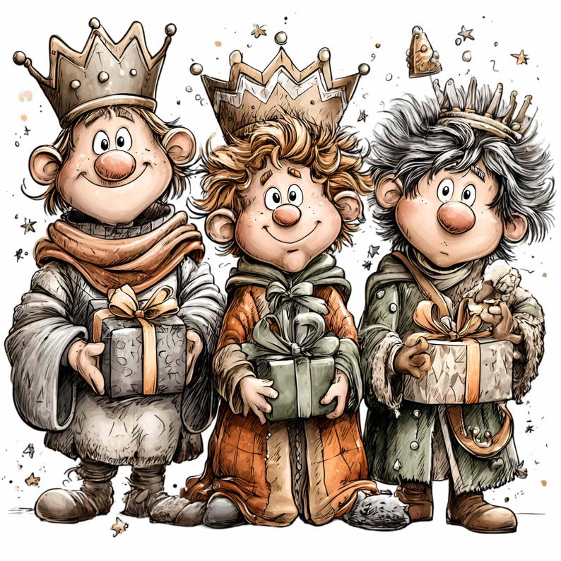 12 PNG Three Wise Men Clipart – Nativity Kings Illustration With Gifts ...