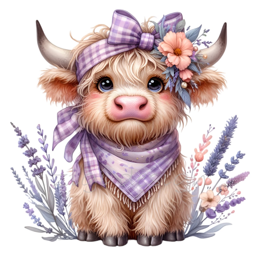 Highland Cow Clipart, Lavender Clipart, 10 PNG Baby Flower Crown, Junk ...