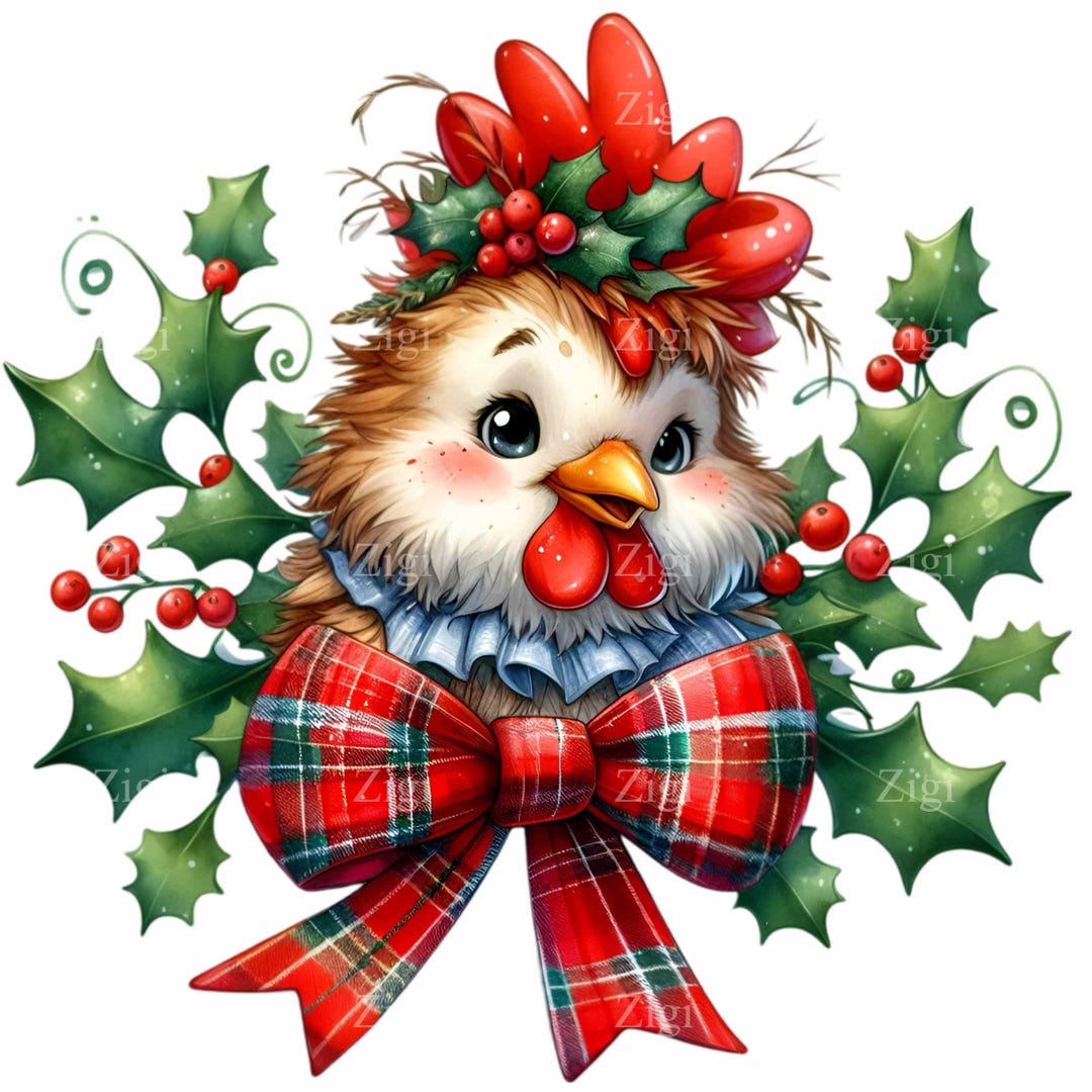 10 PNG Christmas Chicken Clipart – Cute Holiday Hen PNG – Festive Farm ...