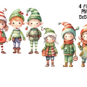 Santa's Elves Clipart PNG Watercolor Winter Christmas Clip Art ...