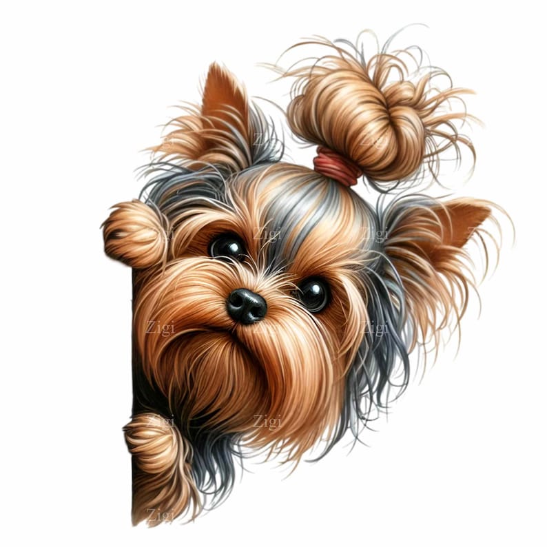 12 Cute Yorkshire Terrier Peeking PNG Clipart, Whimsical Yorkie With ...