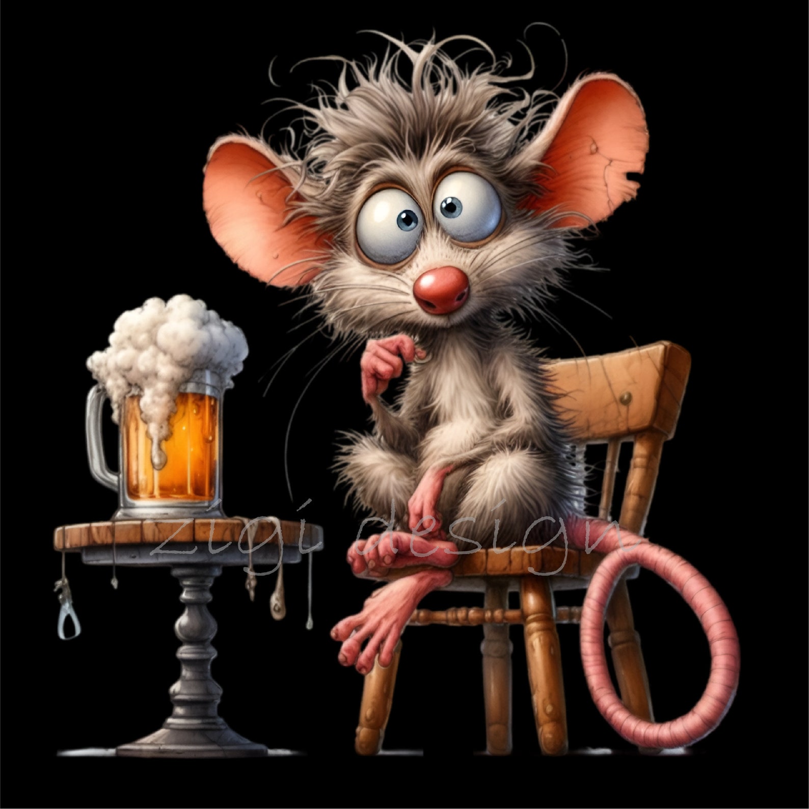 12 PNG Funny Drunk Mouse Clipart – Cartoon Bar Animal Illustration ...