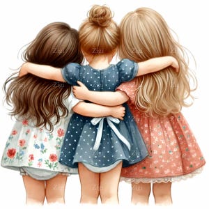 12 Three Girls Hugging PNG Clipart, Sisters Illustration, Cute Family ...