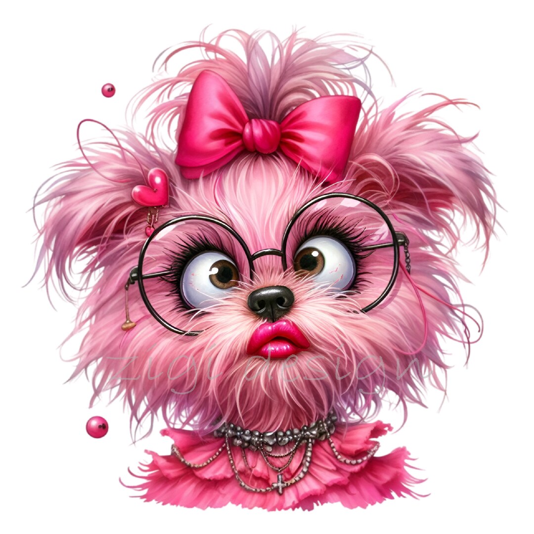 Pink Poodle Clipart 12 PNG Cute Poodle With Glasses and Bow Perfect for ...