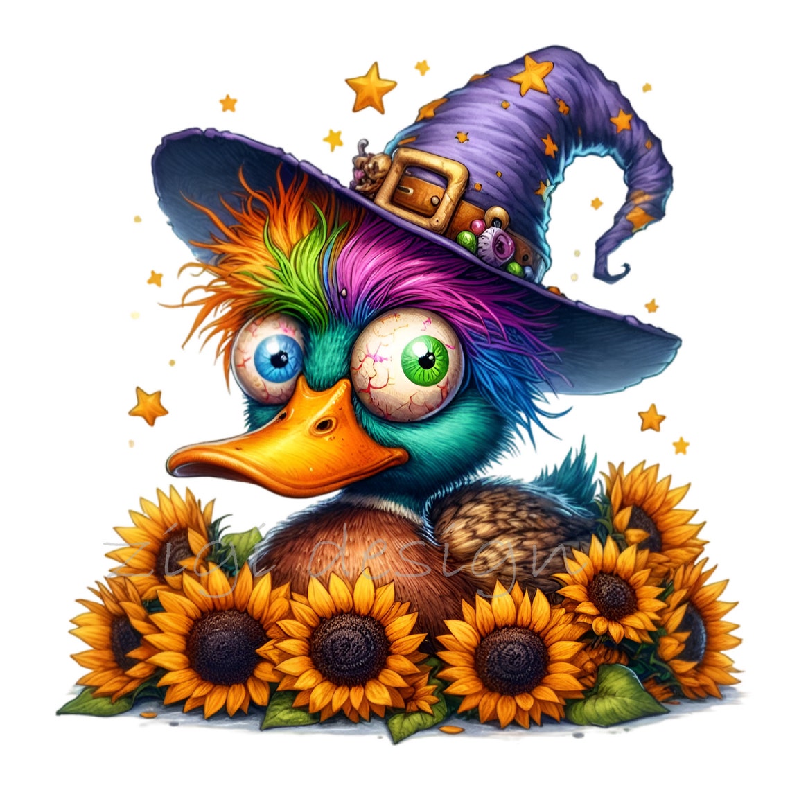 15 PNG Halloween Duck Clipart – Funny Witch Bird With Sunflower Hat ...
