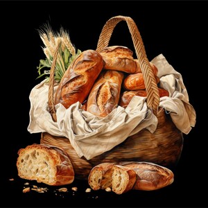 Rustic Bread Basket Clipart PNG - 15 Fresh Artisan Loaves and Wheat ...