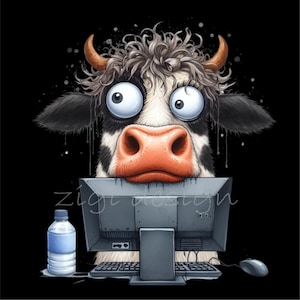 Cow Works on the Computer Office 10 PNG Comics Animal Funny ...