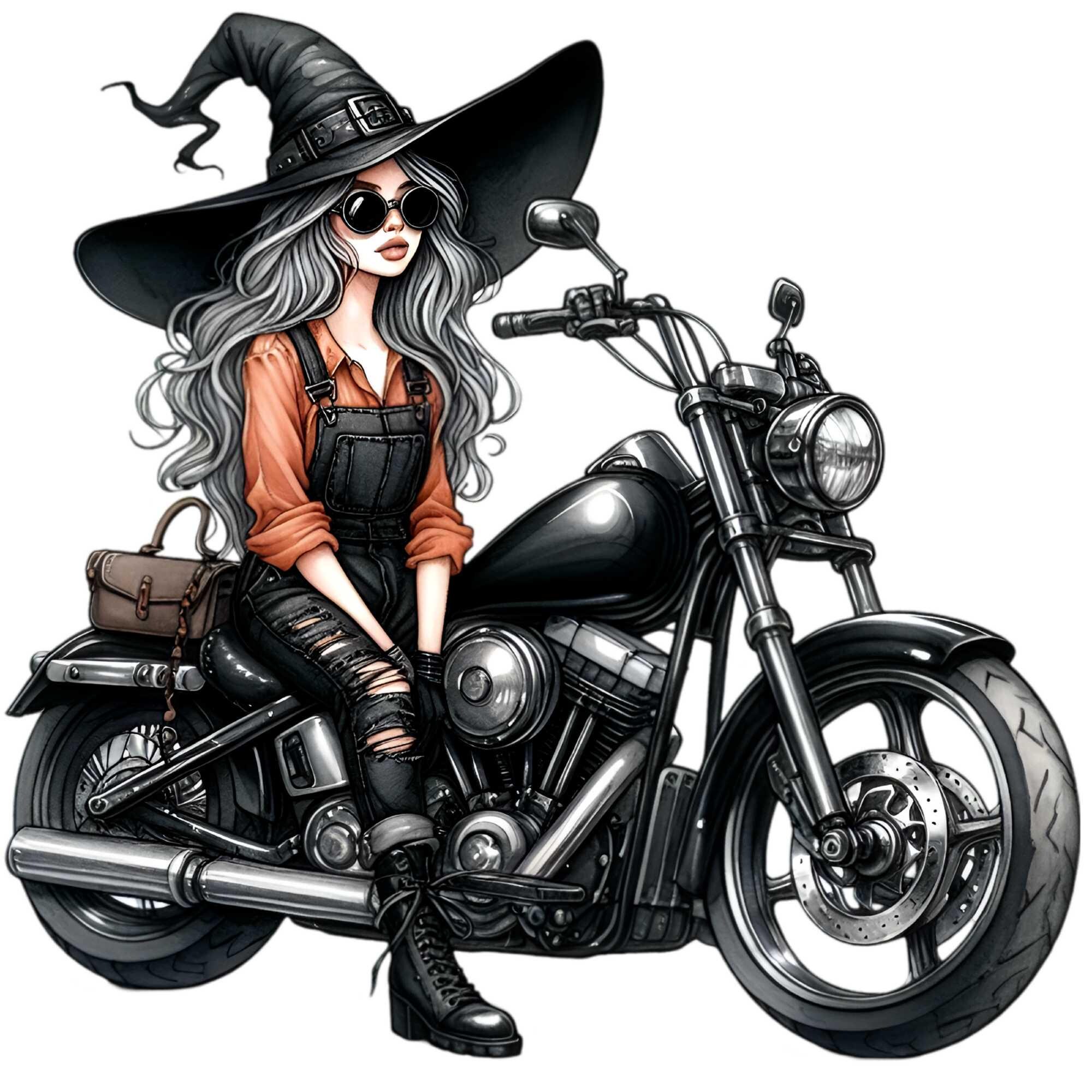 14 PNG Motorcycle Witch Clipart – Halloween PNG – Biker Witch Art for ...