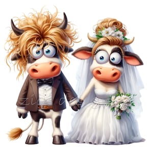 Cute Cow Wedding Couple Clipart 12 PNG - Bride and Groom Cows in ...