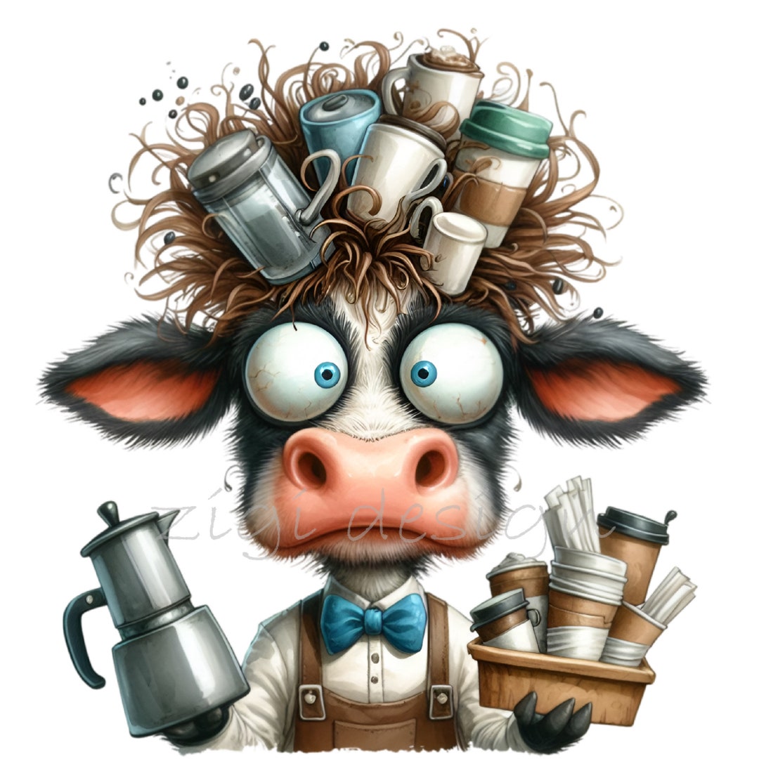 Funny Cow Coffee Maker 14 PNG Comics Cartoon Illustration Clipart ...