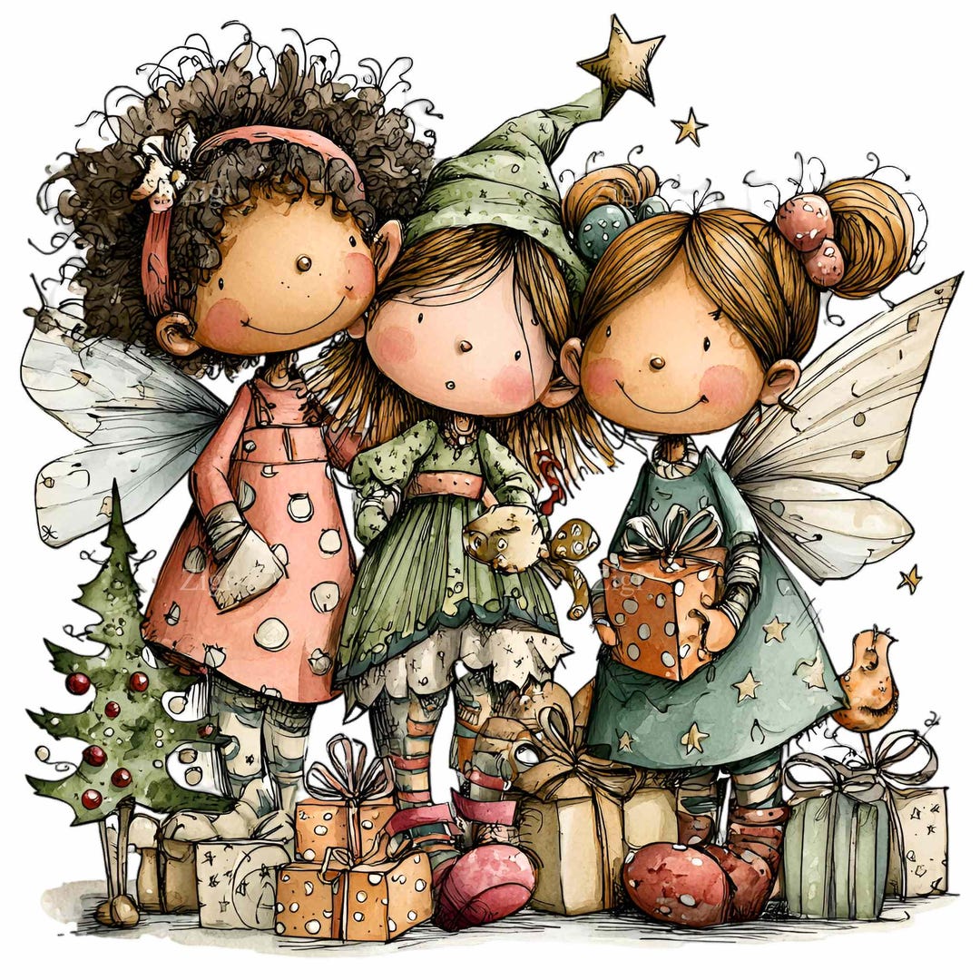 12 PNG Holiday Fairy Clipart – Christmas Girls PNG – Winter Gift Art ...