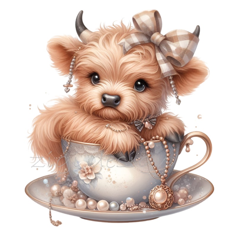 12 PNG Plaid Teacup Cow – Highland Calf PNG Clipart – Baby Girl Nursery ...