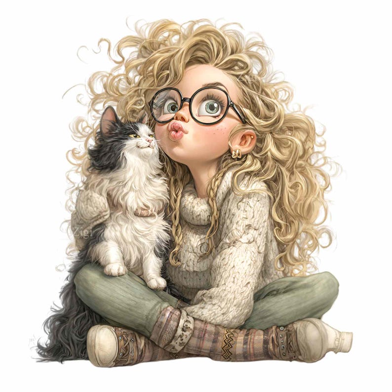 17 PNG Girl With Cat Clipart - Cute PNG Illustration - Digital Download ...