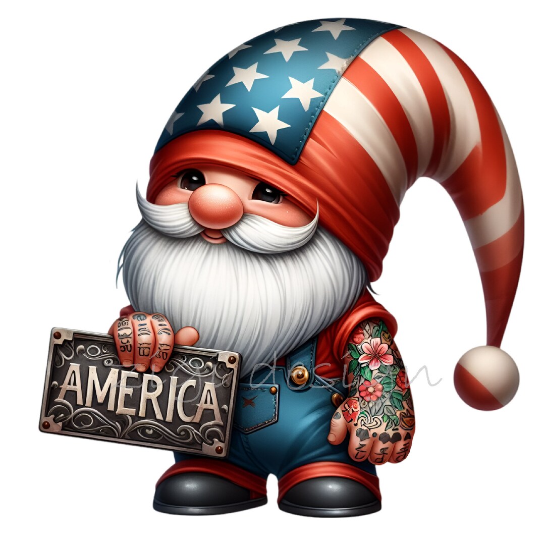 4th of July Gnome Clipart, 10 PNG American Patriotic Gnome Clip Art ...