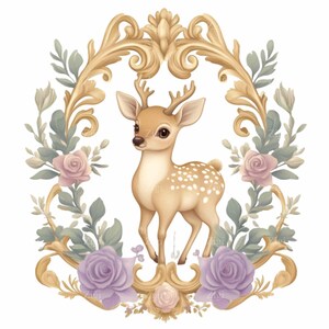 12 Elegant Deer Clipart PNG Floral Wreath With Lavender and Roses ...