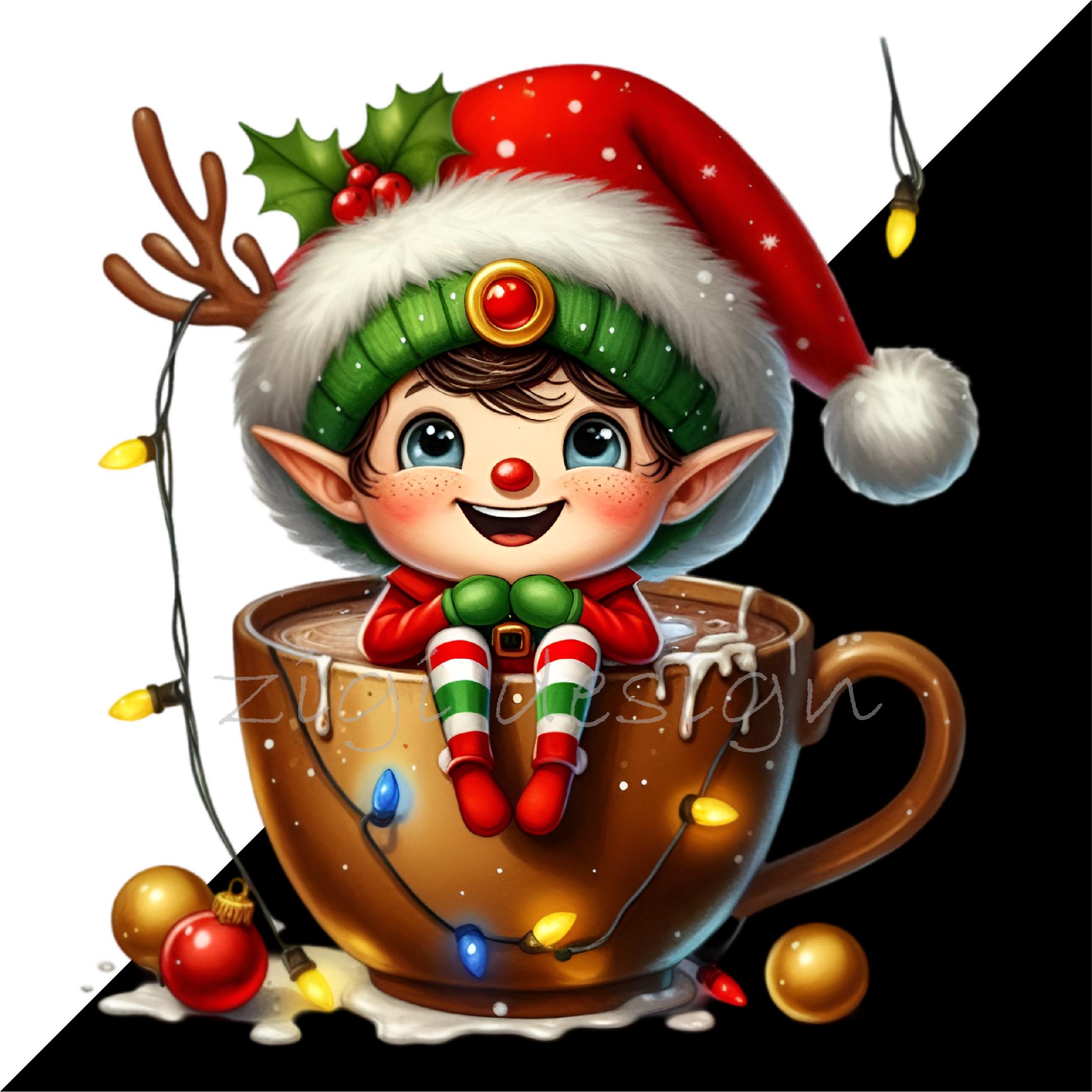 17 PNG Christmas Elf Clipart – Cute Holiday PNG Girl in Mug for Cards ...