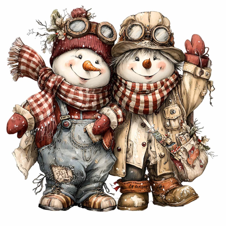 15 PNG Patchwork Snowmen Trio Clipart – Festive Winter Friends ...