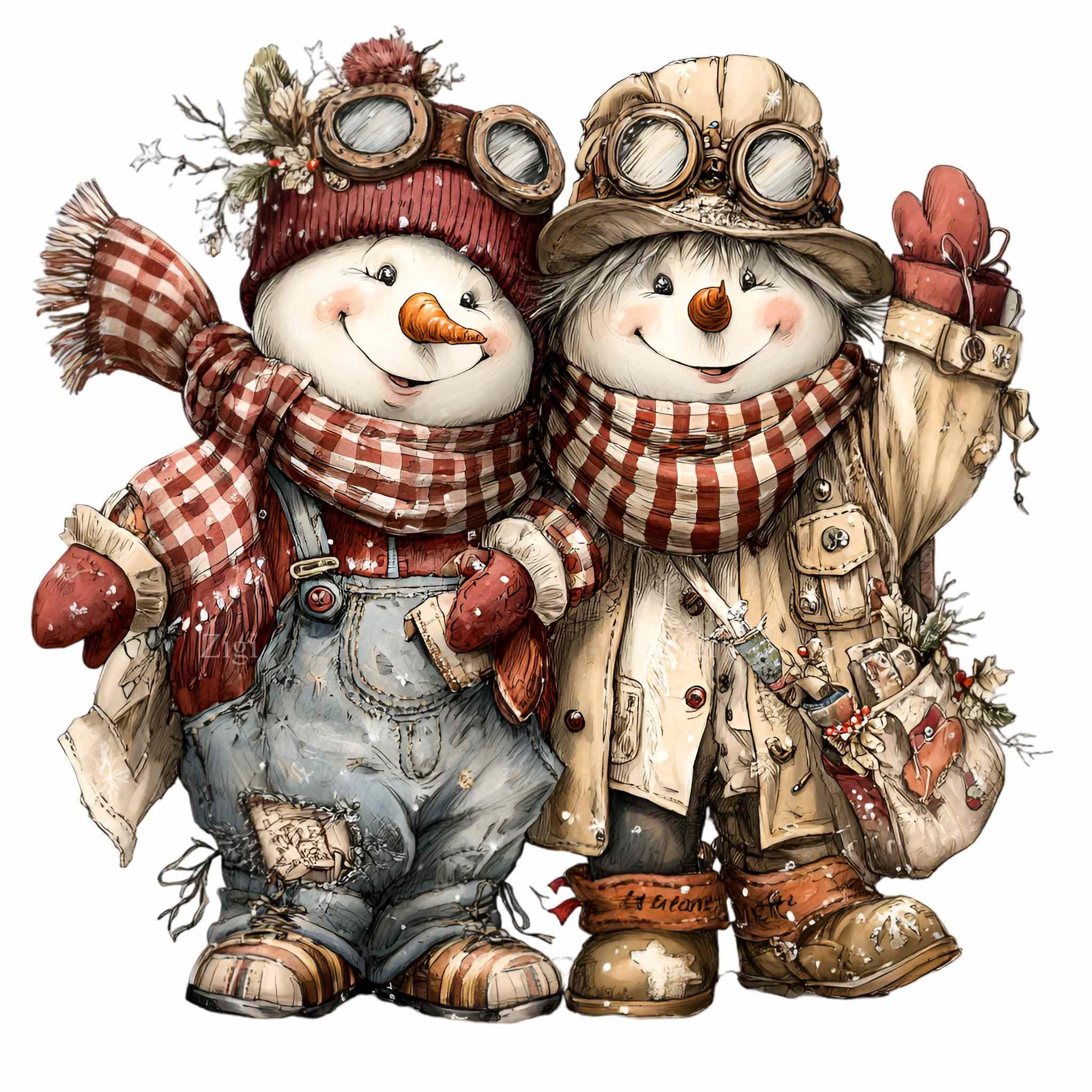15 PNG Patchwork Snowmen Trio Clipart – Festive Winter Friends ...