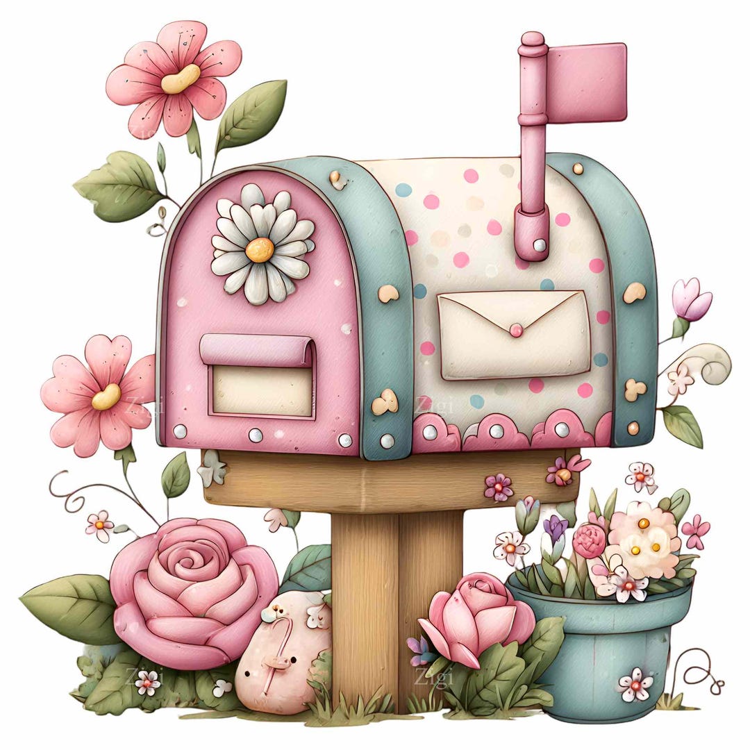 15 PNG Cute Mail Clipart – Pastel Mailbox PNG – Floral Envelope for ...