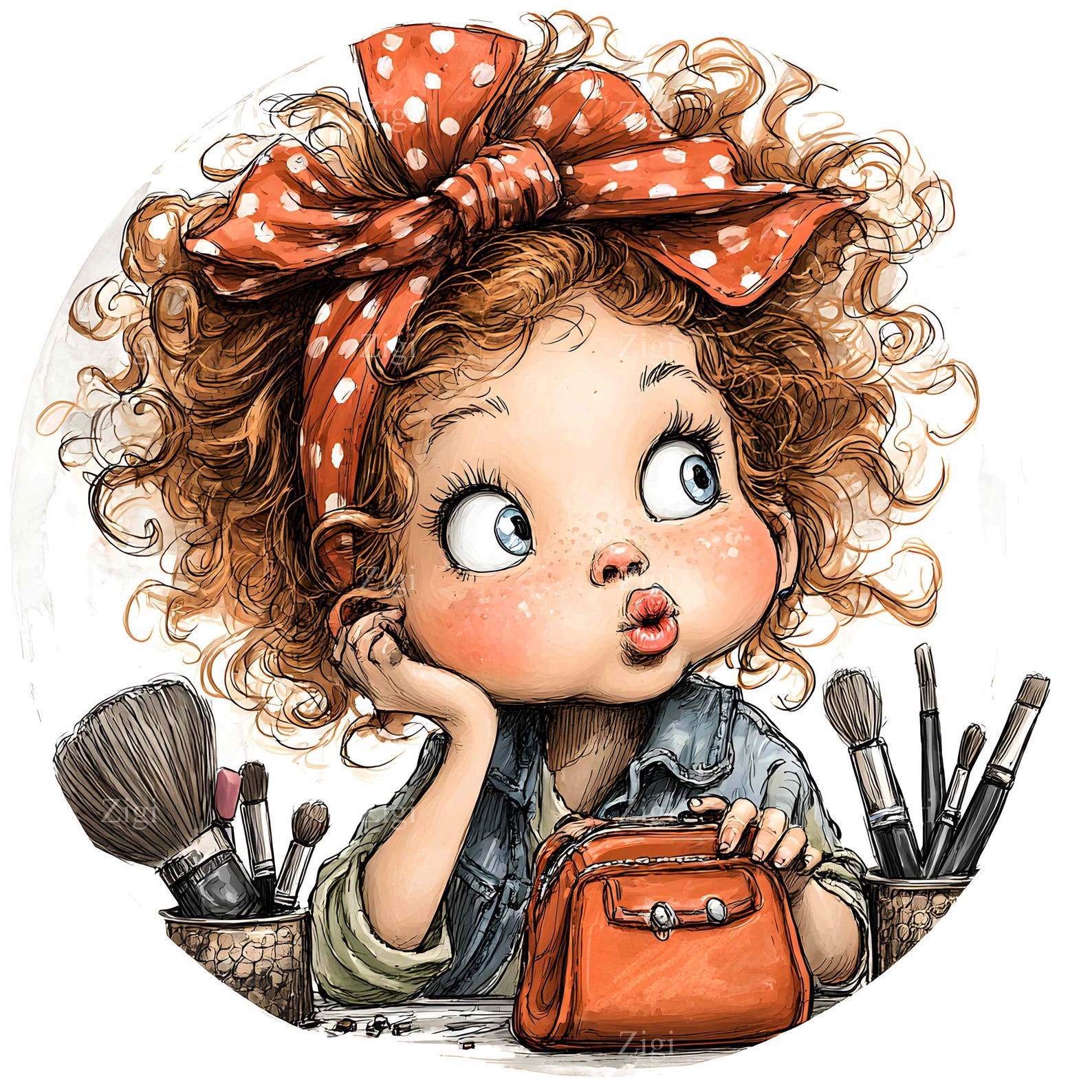 27 JPEG Makeup Girl Clipart – Cute Cartoon JPG – Fun Mirror Scene for ...