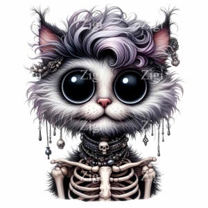 14 Goth Skeleton Cat PNG Clipart – Spooky Halloween Cat With Glasses ...