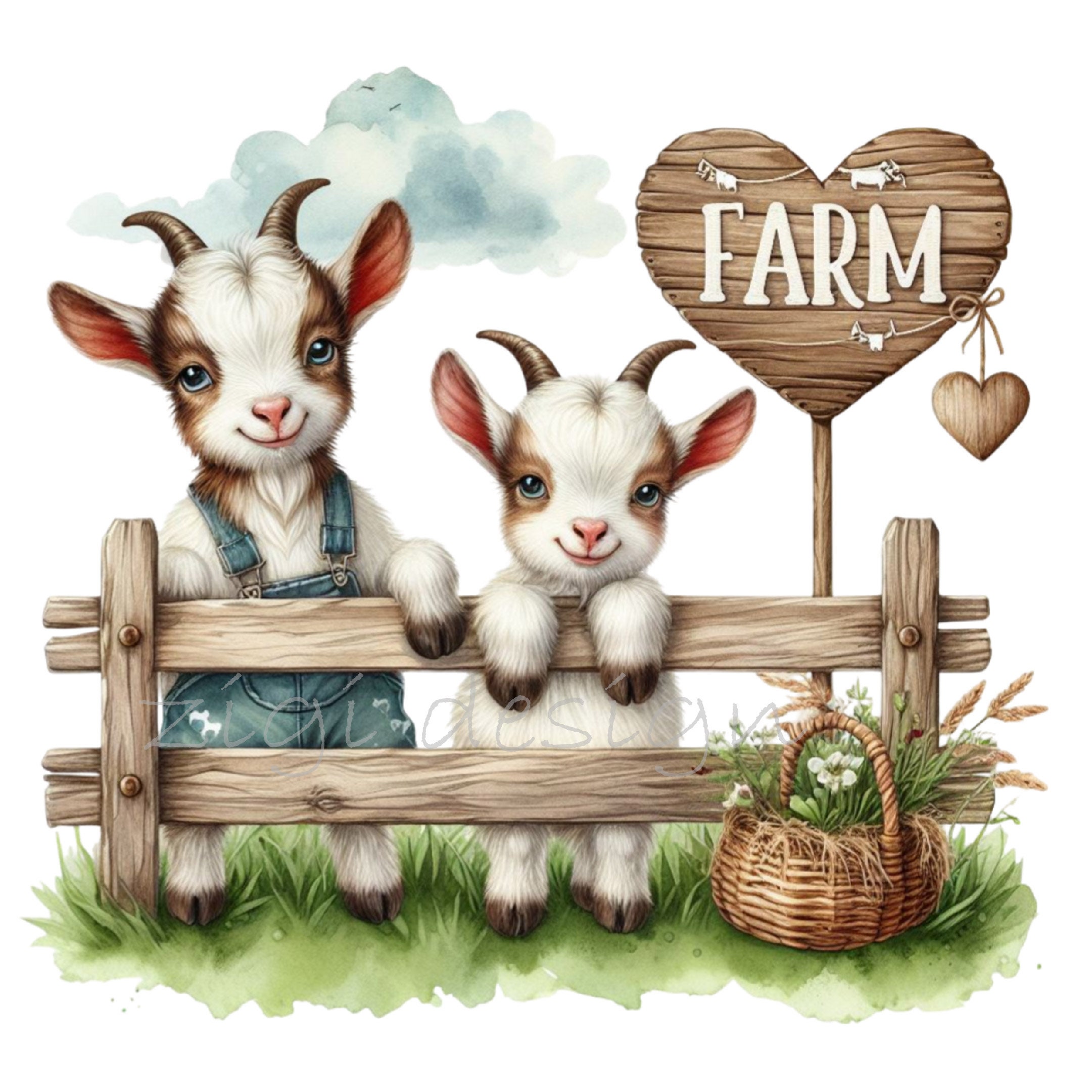 10 PNG Farm Goats Clipart – Baby Goats at Fence With Rustic Farm Sign ...