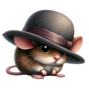 Cute Mouse in Purple Top Hat PNG Clipart, 15 Adorable Rodent Art for ...