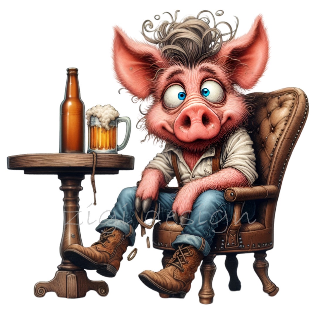 Cute Pig Drinking Beer Clipart 15 PNG - Funny and Whimsical Digital Art for Craft Projects and ...