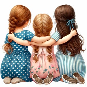 12 Three Girls Hugging PNG Clipart, Sisters Illustration, Cute Family ...