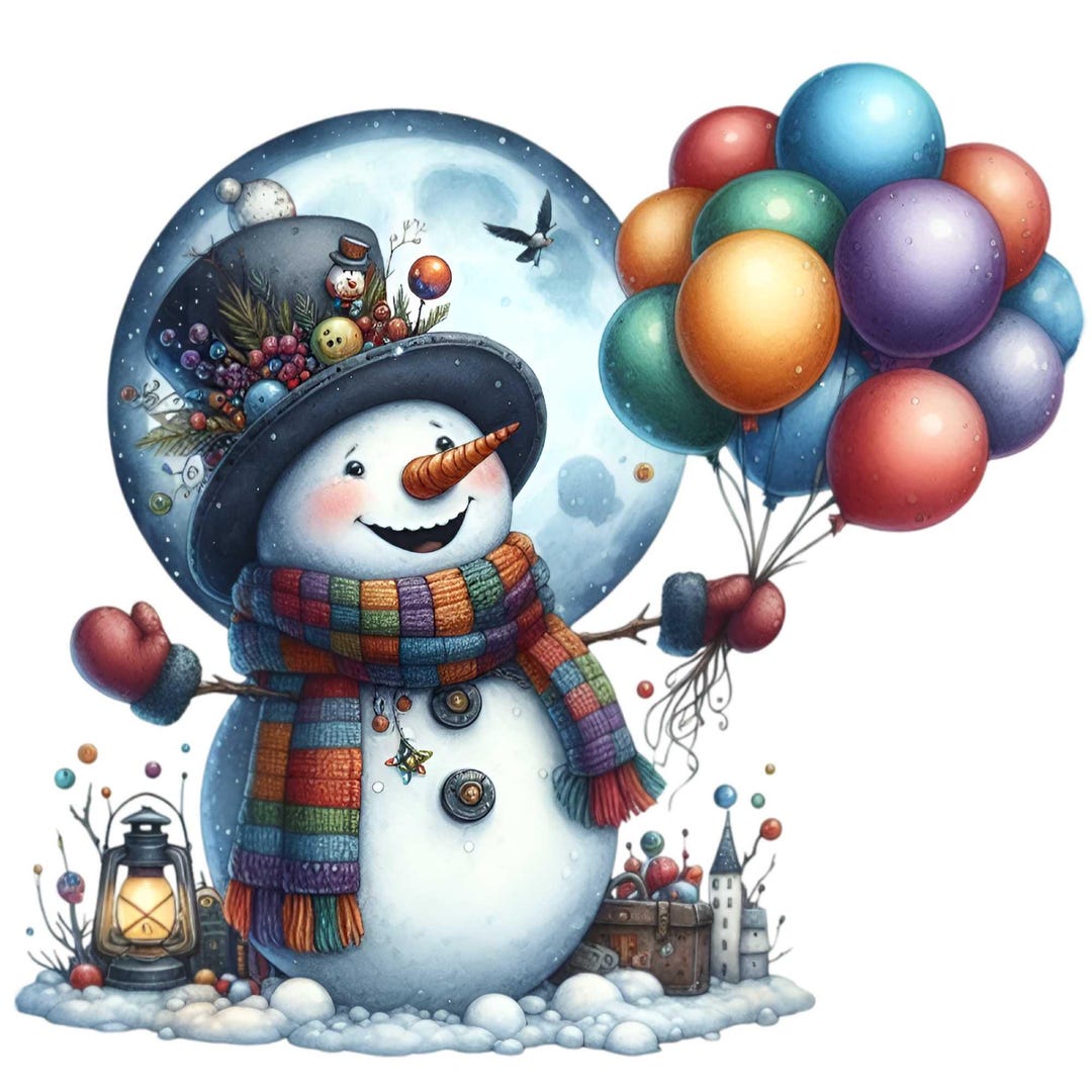 Snowman With Balloons PNG Clipart Bundle 12 High-resolution Digital ...