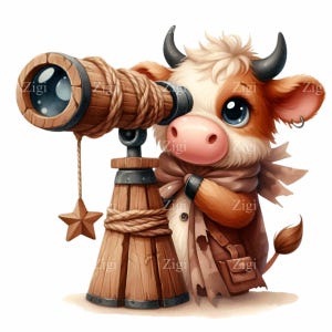 Cow Clipart With Telescope 10 Cute Cartoon Cow Illustration Digital Art ...