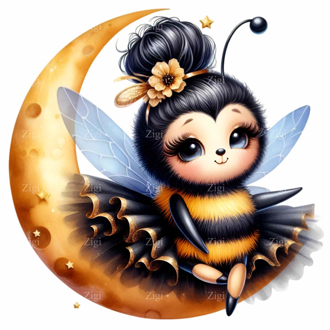 10 PNG Ballerina Bee, Moon Celestial Clipart, Whimsical Nursery Graphic ...