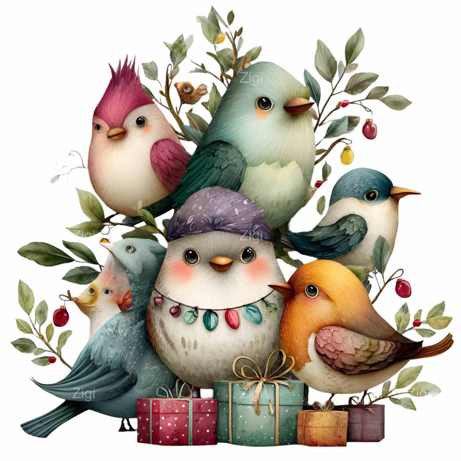 15 PNG Christmas Birds Clipart - Festive Bird PNG With Gifts and ...