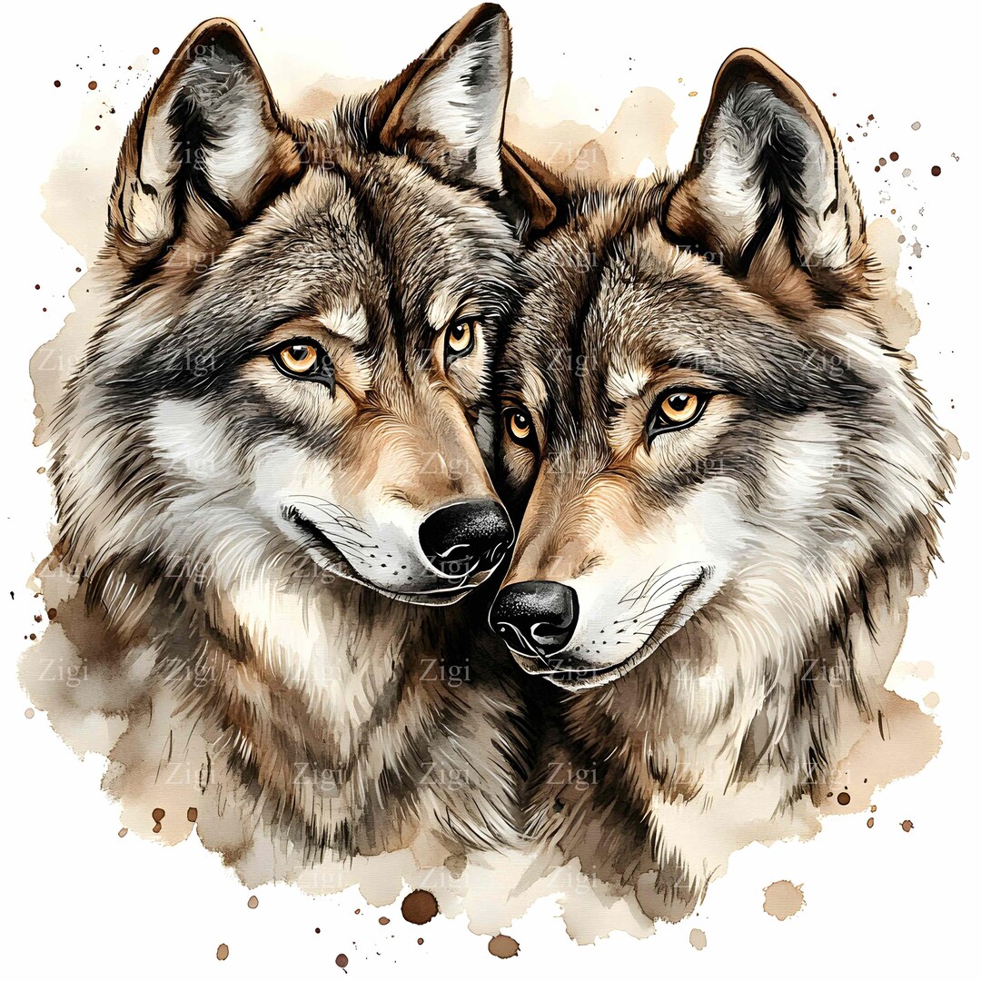 26 JPEG Romantic Wolves Clipart - Two Loving Wolves Snuggling in a ...