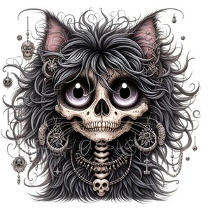 12 Skeleton Cat PNG Clipart - Gothic Furry Skull Kitty With Black Fur ...